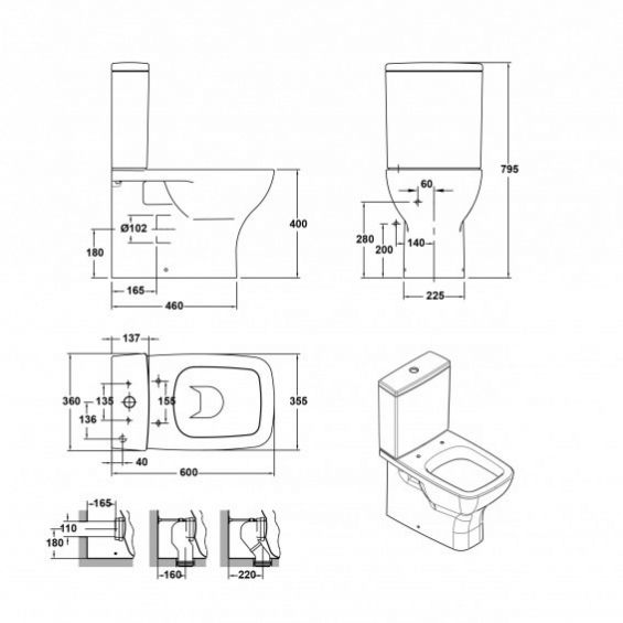 Inodoro compacto adosado a pared STREET SQUARE Gala | CERÁMICAS Y